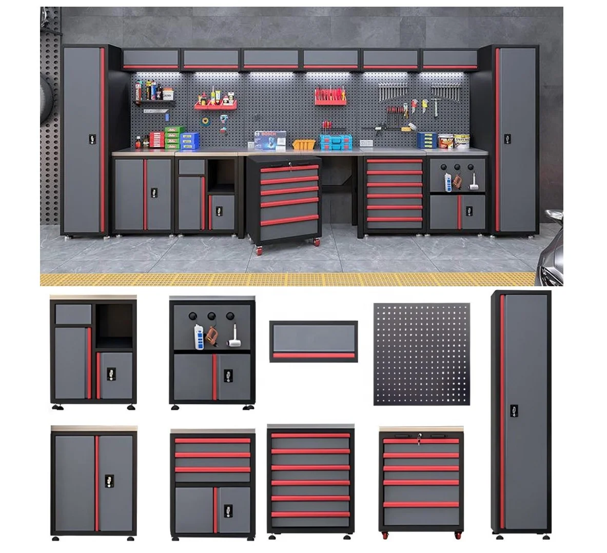 Heavy-duty Steel Modular Workshop Workbench & Tool Cabinet