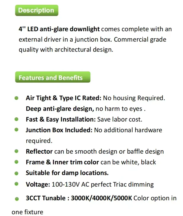 Spotlight Led Square Cob Recessed Downlight 4in 5CCT Led Recessed Spot ...