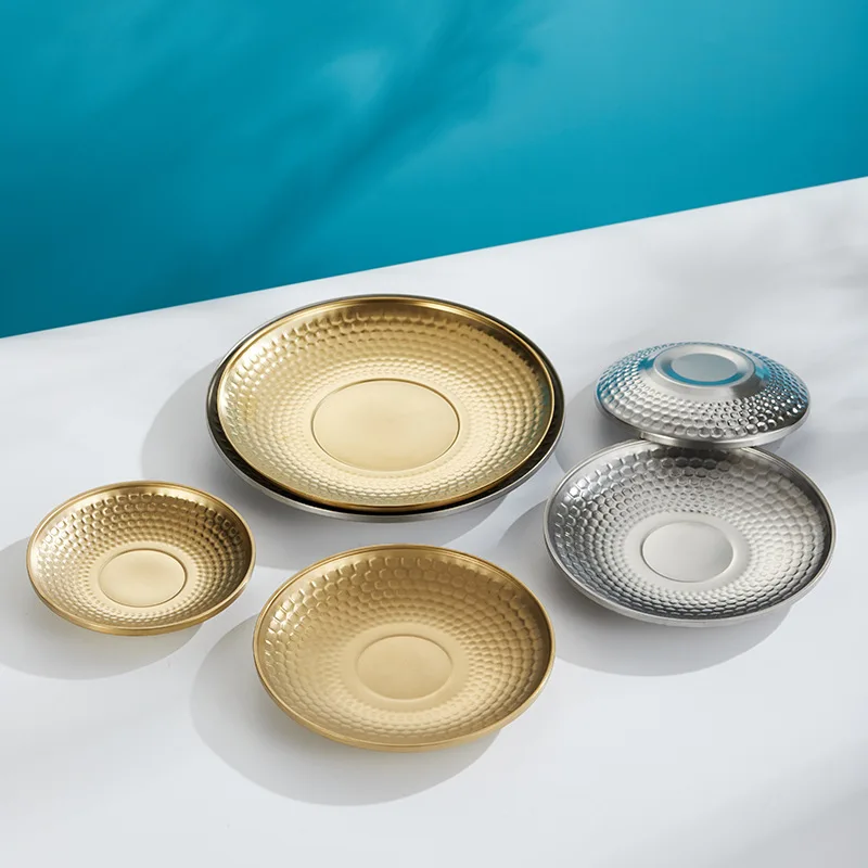 Restaurant Hotel Stainless Steel Gold Round Plate Wedding Party Food ...