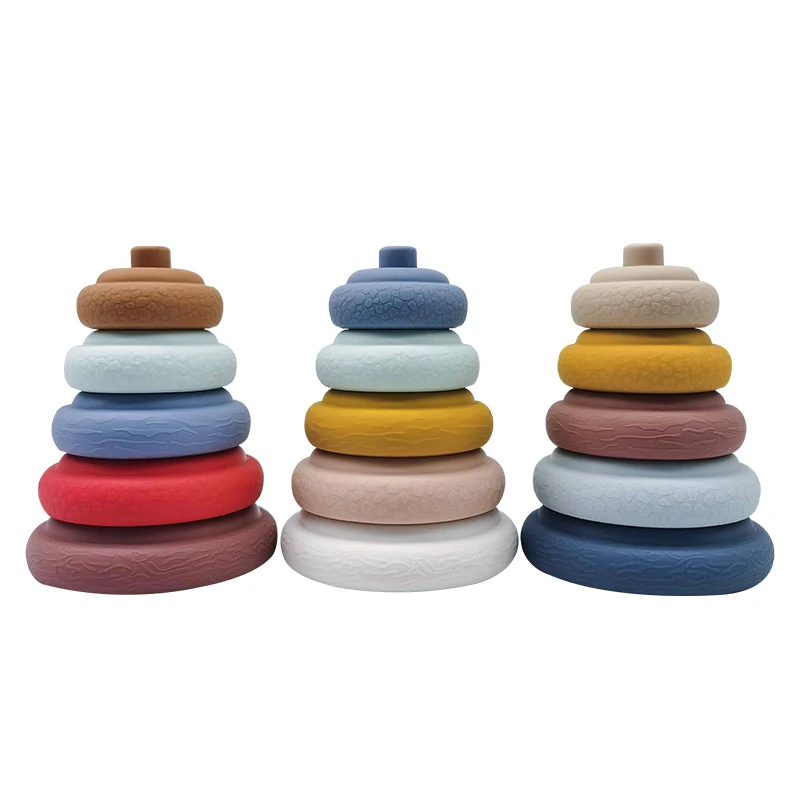 Round Fully Silicone Stacking Toy 100% Food Grade For 0 Month+ Babies ...