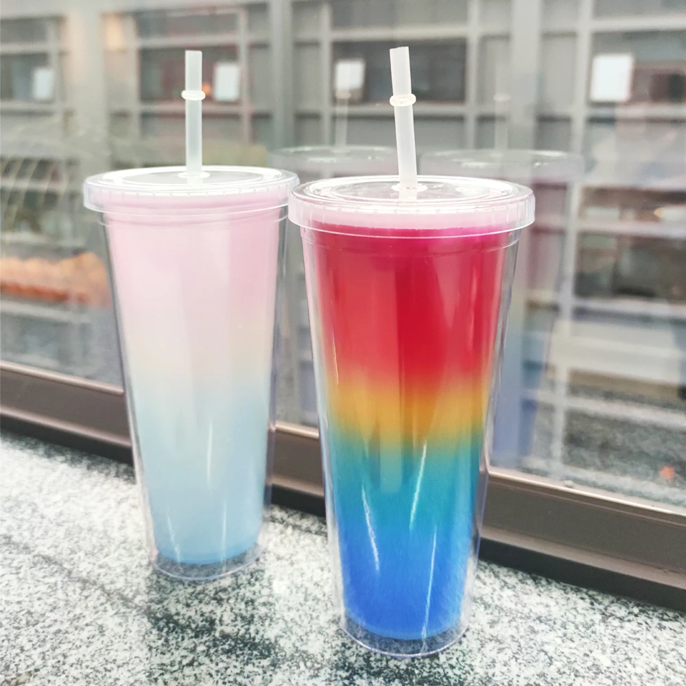Custom Reusable 20 Oz Rainbow Gradient Tumbler Bulk Iced Coffee Cold ...