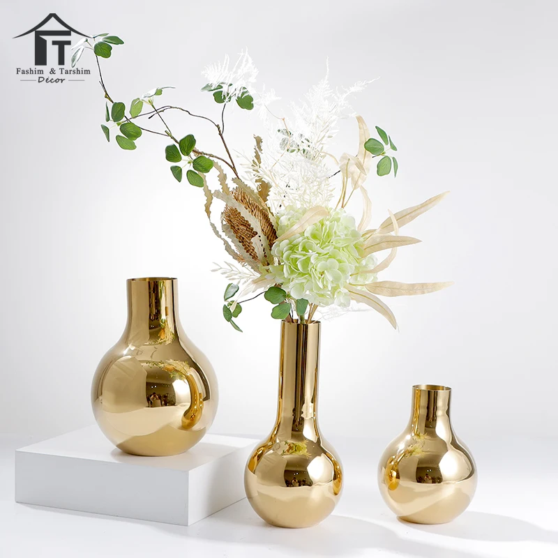 Interior Decorating Luxury Gold Centerpiece Vase Modern Metal Flower ...