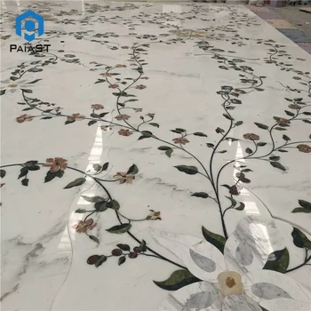 Luxury Waterjet Stone Cutting Square Marble Floor Inlay Flooring Flower ...