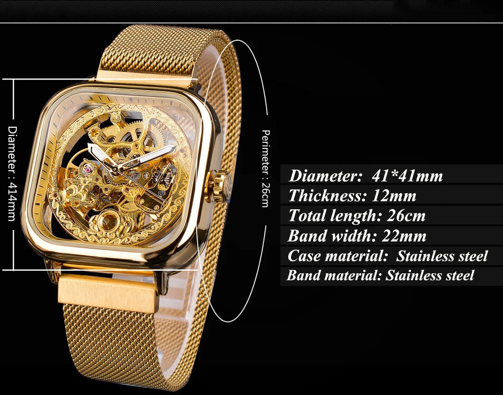Luxury Gold Stainless Steel Skeleton Automatic Watches