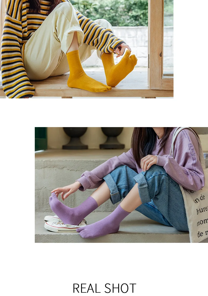 Tabi Pure Color Japanese Clog Socks For Women White Soild Girls High ...