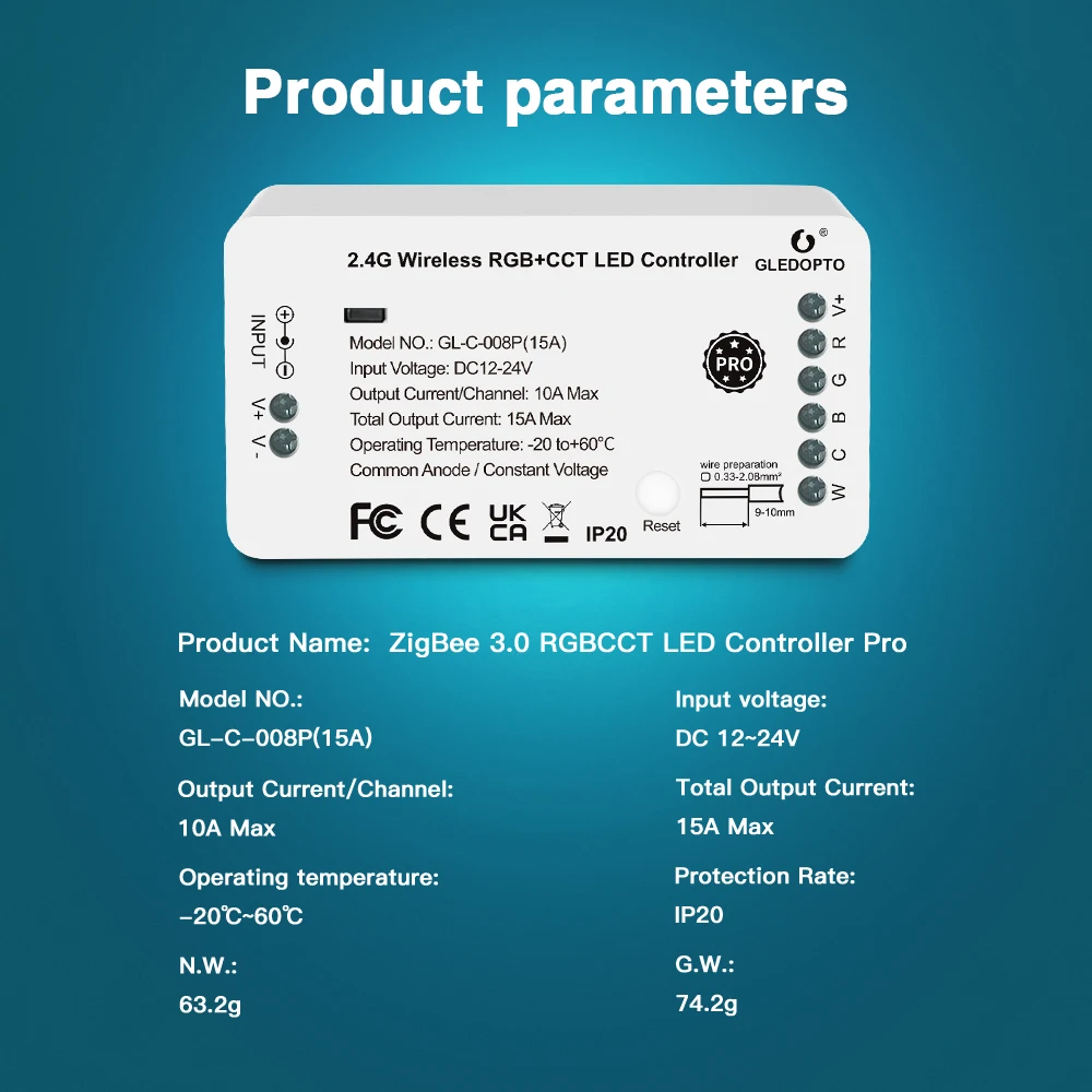 Gledopto Smart Home 15a Spiral Wiring Led Strip Light Cct Tunable Zigbee 3.0 2.4g Wireless Rgb ...