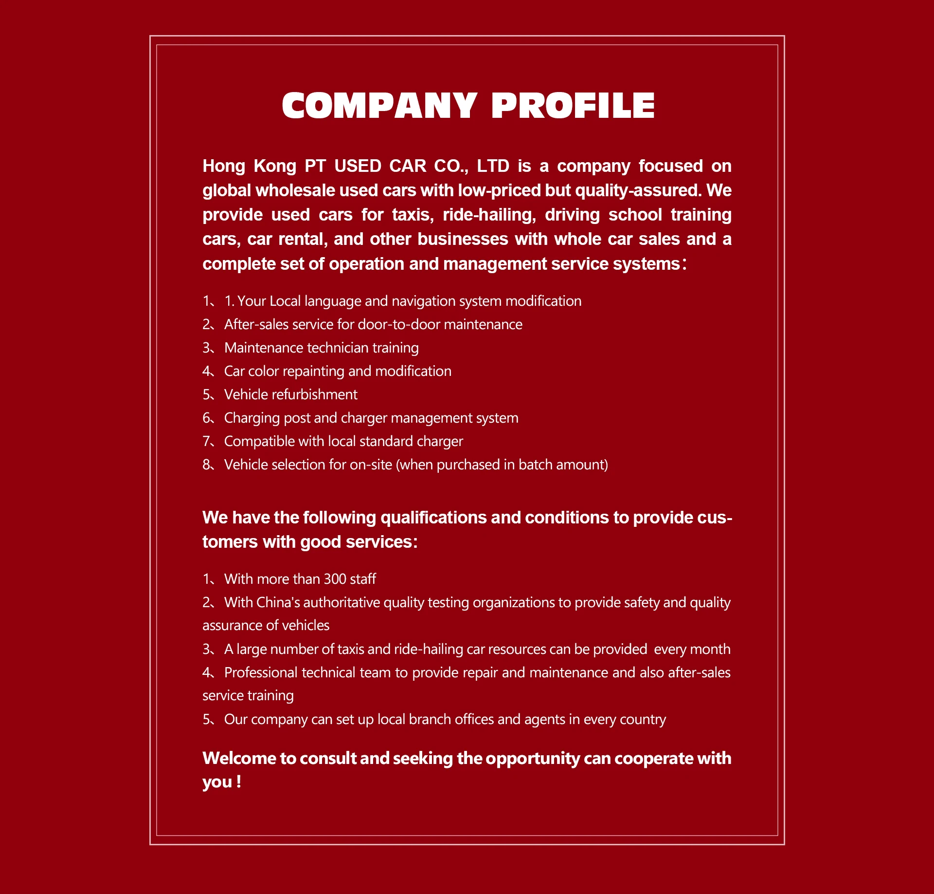 Company Overview - Hong Kong PT Used Car Trading Co., Limited