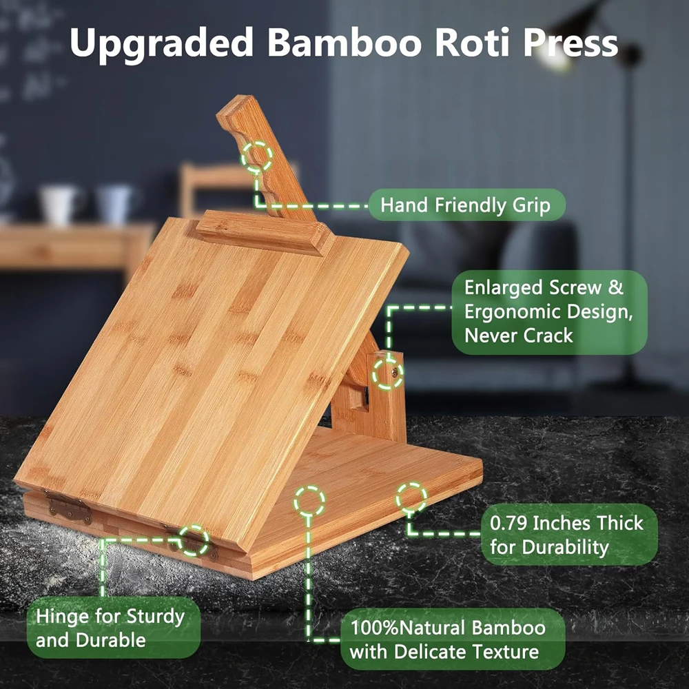 Bamboo Tortilla Press - Sustainable & Durable Wood Roti Maker
