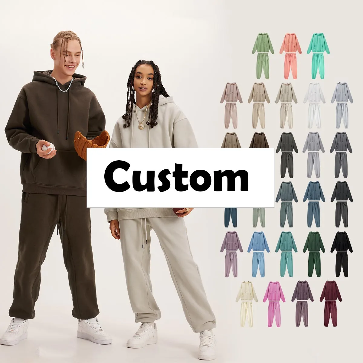 Custom Heavyweight Zip Up Sweat Suit Men's Flared Stacked Sweatpants ...