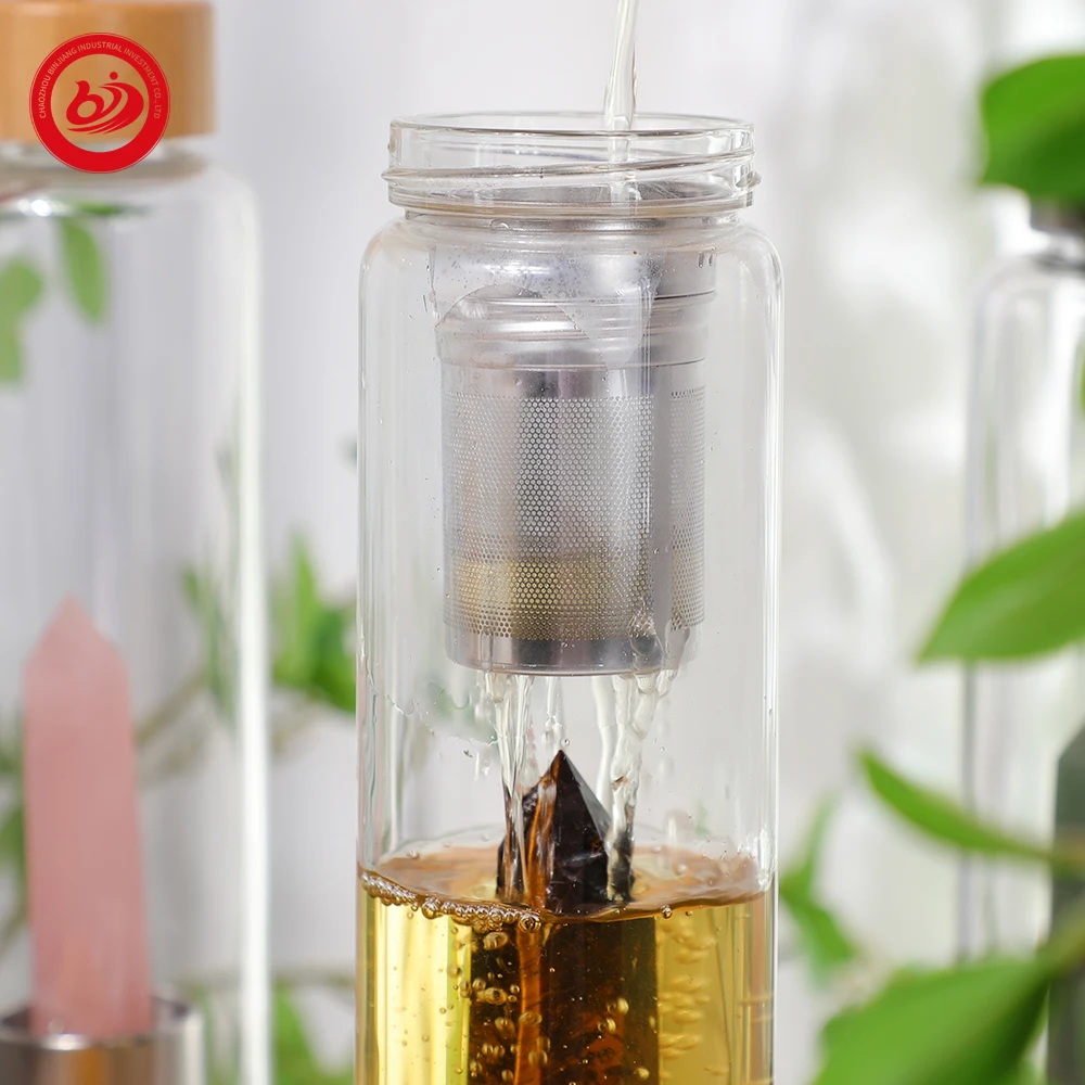 Crystal Quartz Infused Glass Water Bottle - Sustainable Gift