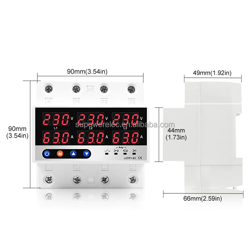 3 Phase Adjustable Voltage Current Protector - 63A 380V