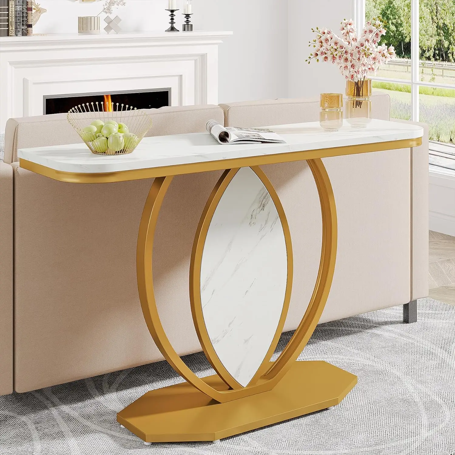 Tribesigns Gold Entryway Modern Console Table, Faux Marble Narrow Sofa ...
