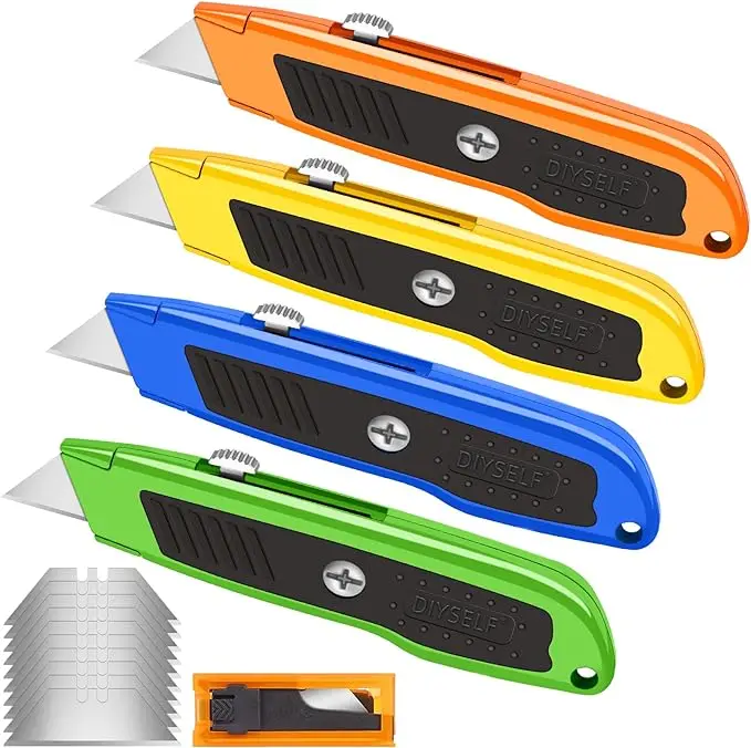 4 Optic Utility Knife Box Cutter Super Heavy Duty Retractable Razor ...