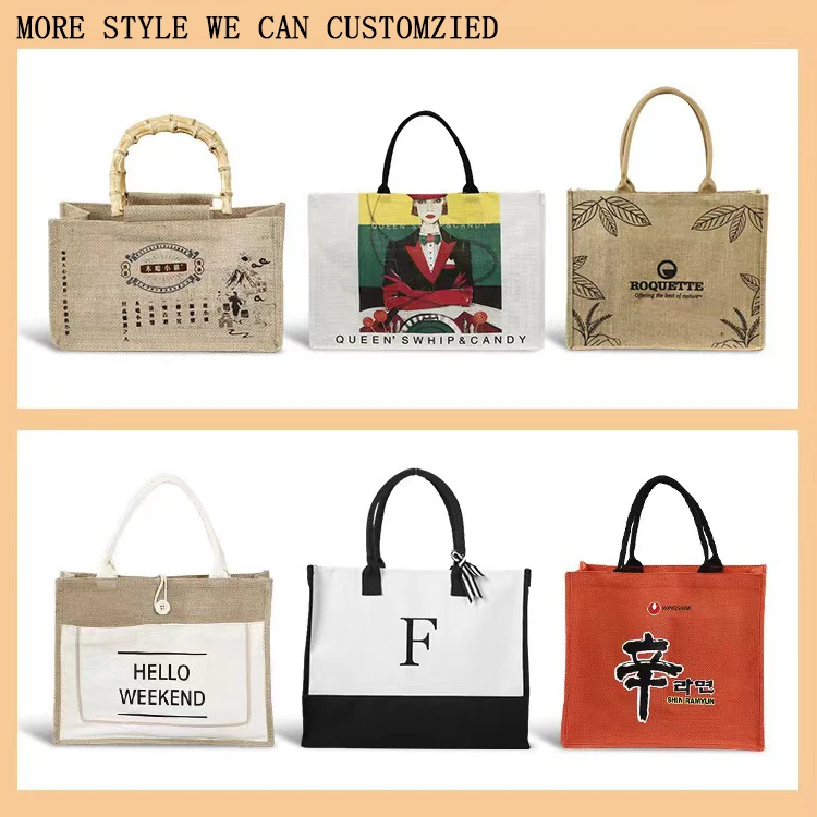 100% Flax Sublimation Tote Bag Oversized Jute Linen Eco-Friendly Canvas ...