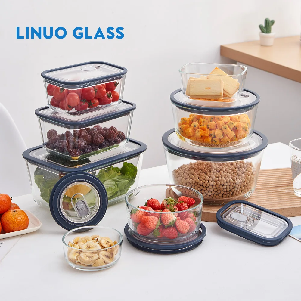Linuo Stackable Kitchen Borosilicate Glass Storage Meal Prep Containers ...