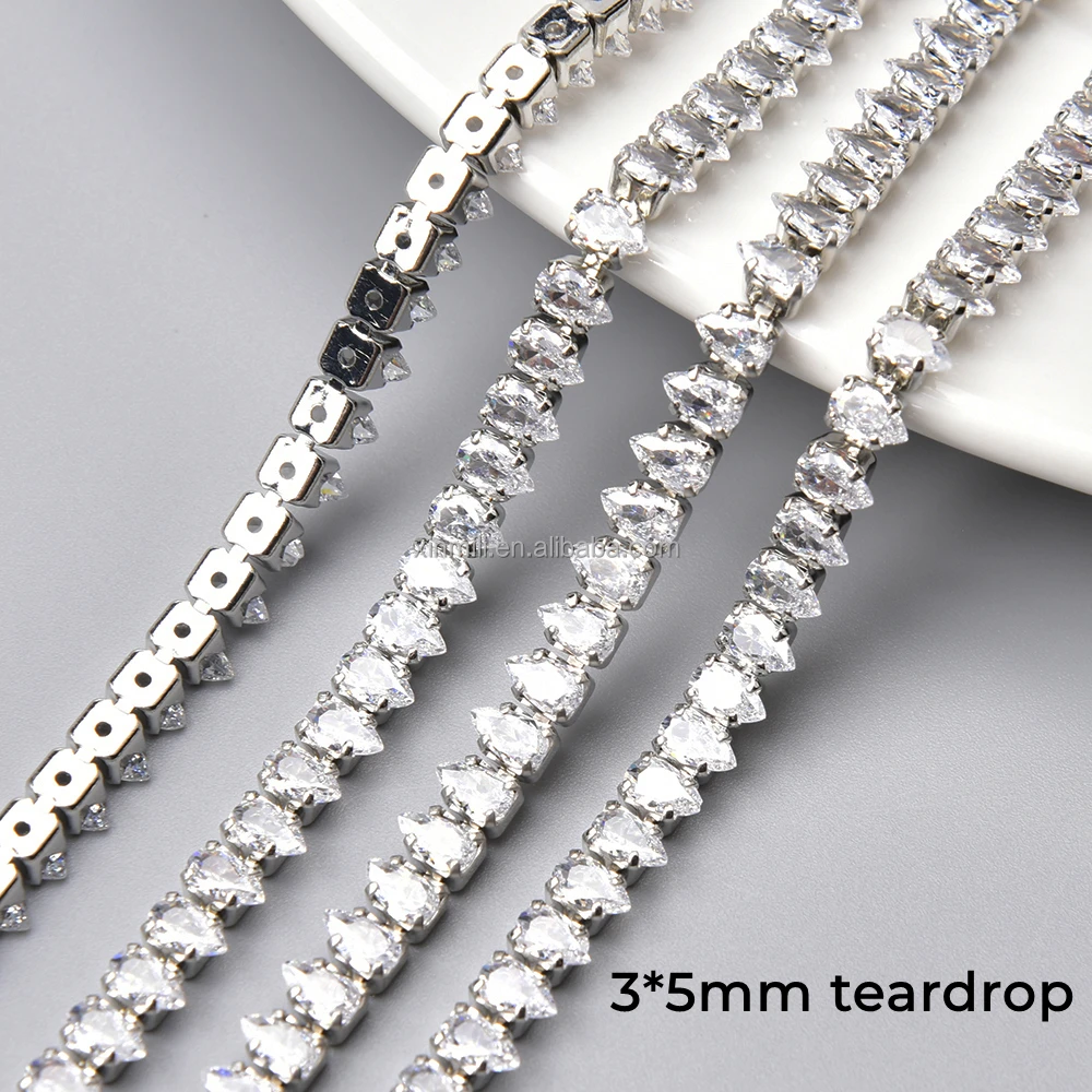 Super Shiny Rhinestone Trim Silver Base Zircon Teardrop Crystal Claw ...