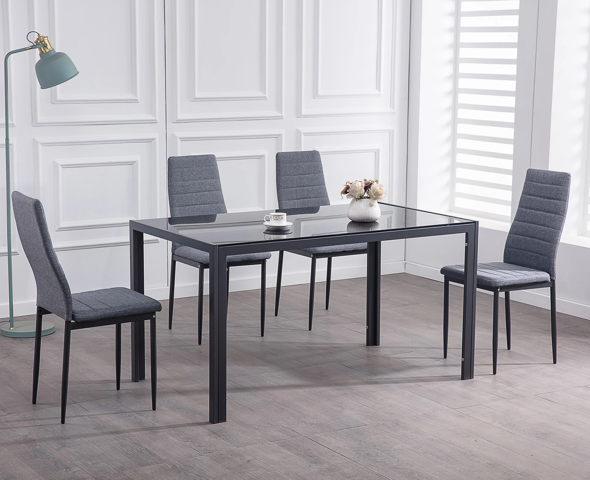 Free Sample Classic 4/6 Seat Modern Fiber Square Glass Top Metal Leg ...