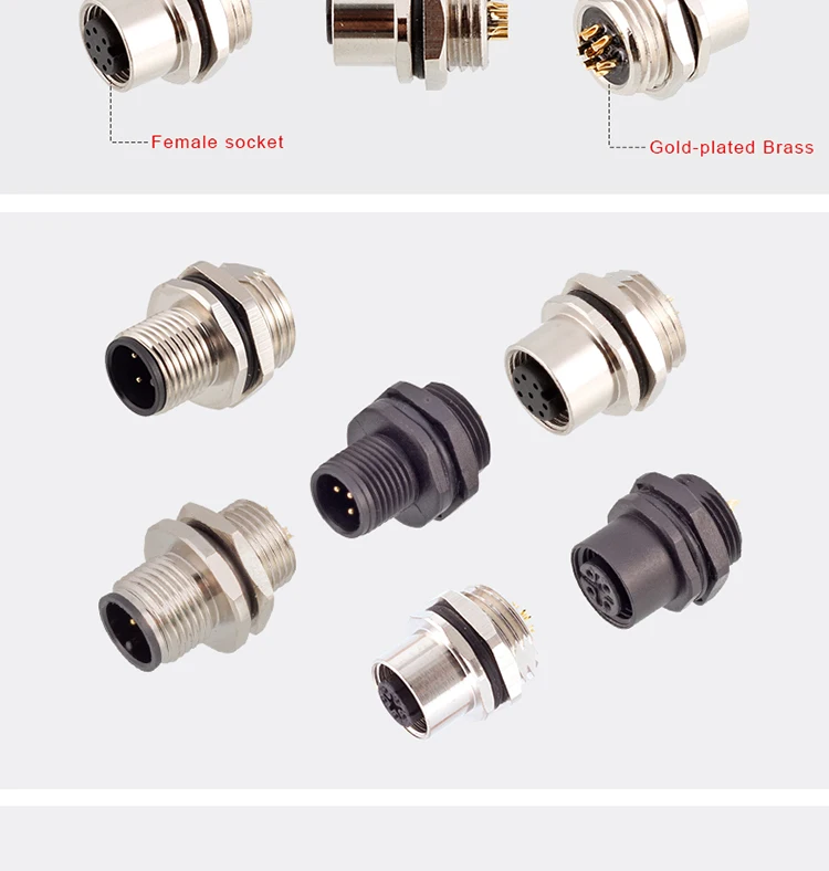 M12 4pin 5pin circular signal power connector sensor socket 6 8core 12 ...