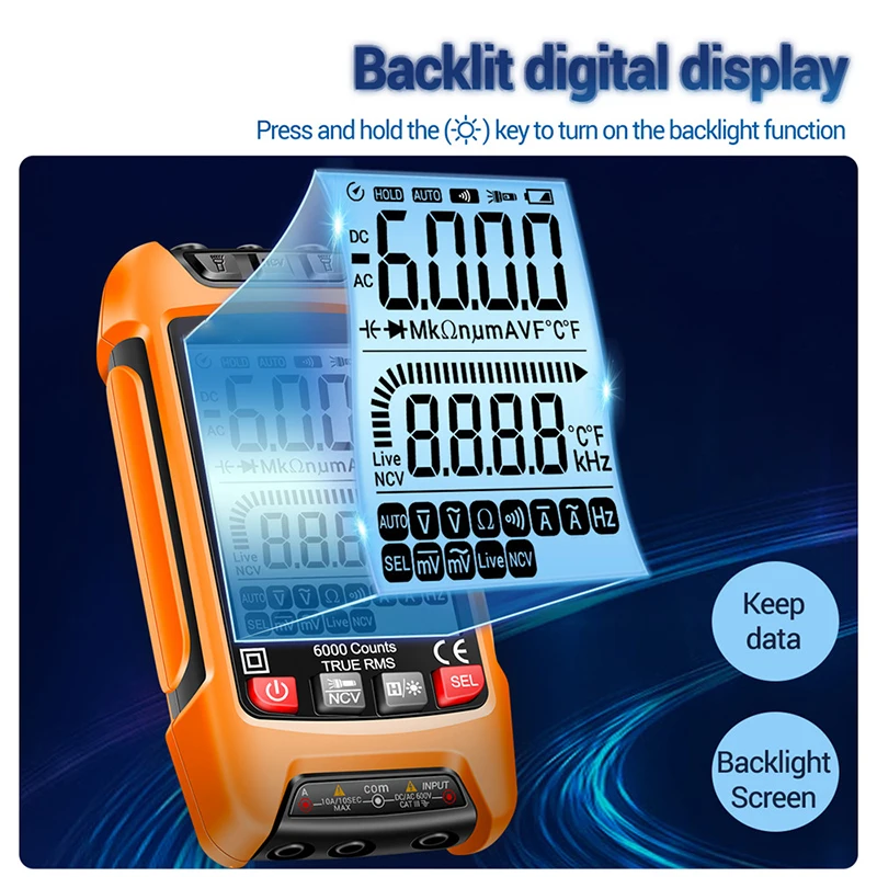Smart Digital Multimeter 6000 Counts True RMS Auto Range Digital ...