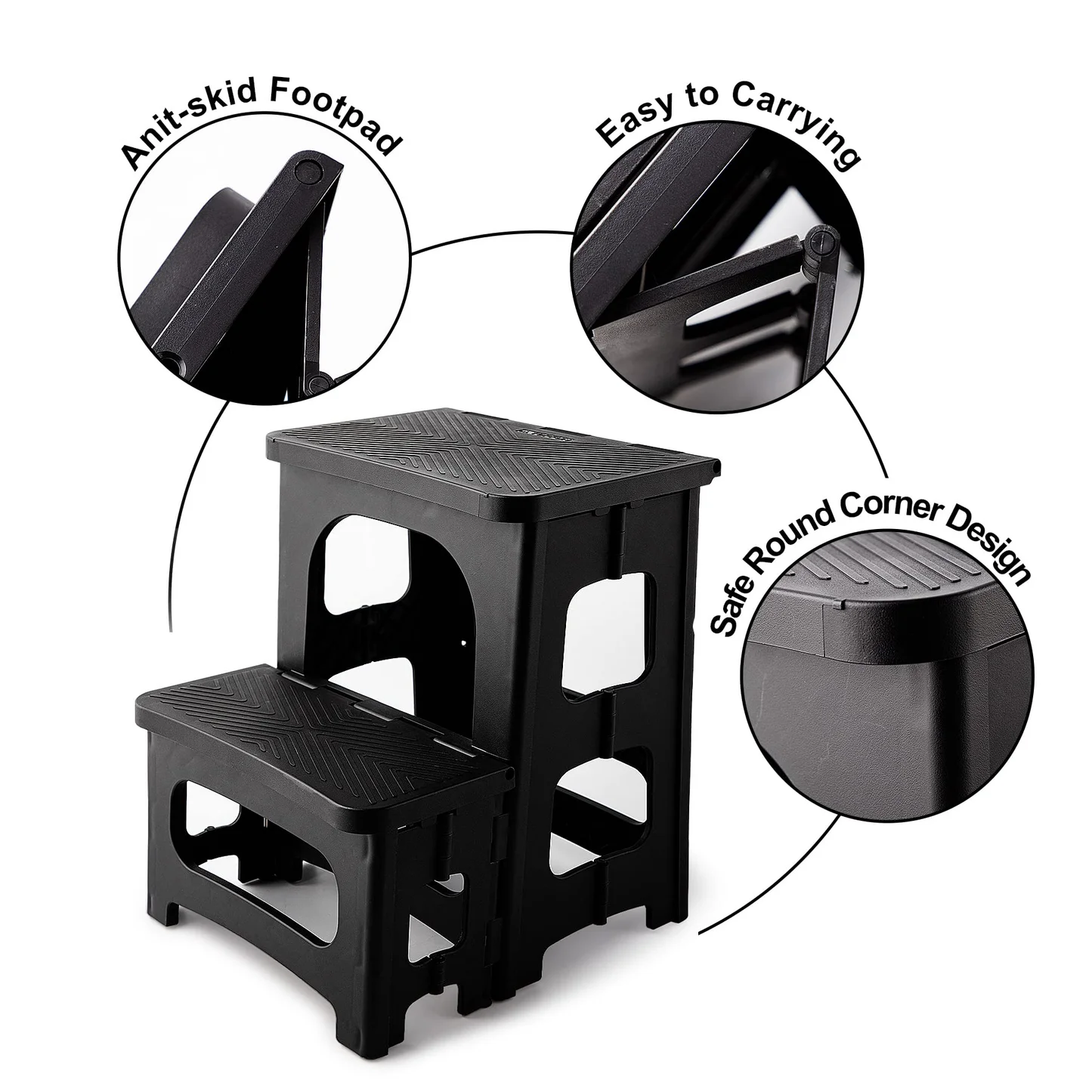 Two-Tier Foldable Step Stool with Non-Slip Treads and Recessed Grips 2 ...