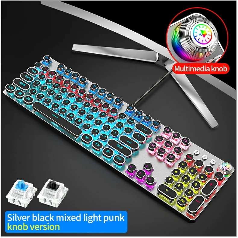 Steampunk Keyboards Multimedia Knob For Laptop Desktop Metal Panel Punk Gaming Mechanical ...