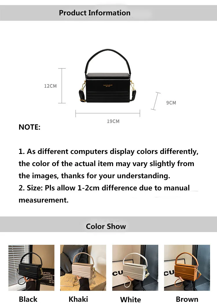 New Fashion Solid Color Box Pu Leather Women's Handbag Small Square ...