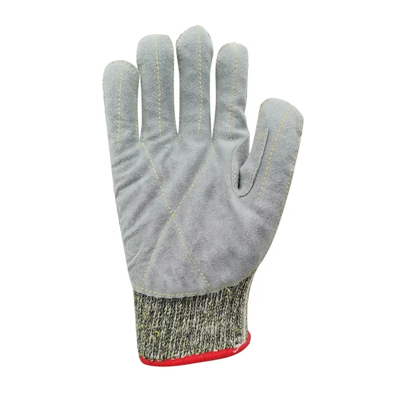 Ansi A5 Cut Resistant Aramid Steel Knit Glove With Leather Palm Safety ...