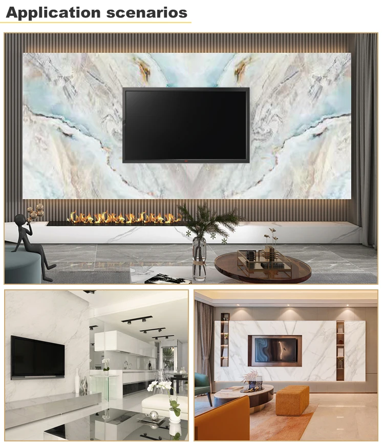Modern 3D PVC Wall Panels Fireproof TV Background Faux Marble Damask ...