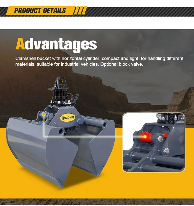 MONDE Excavator Clamshell Grab Clamshell Bucket Hydraulic Rotary ...
