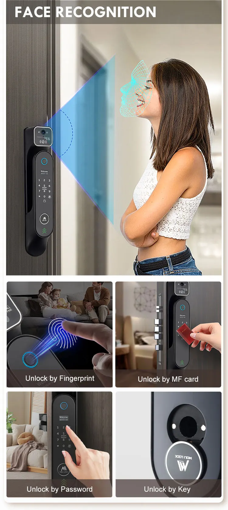 Tuya APP Face Recognition Built in Camera Lock Keys Security