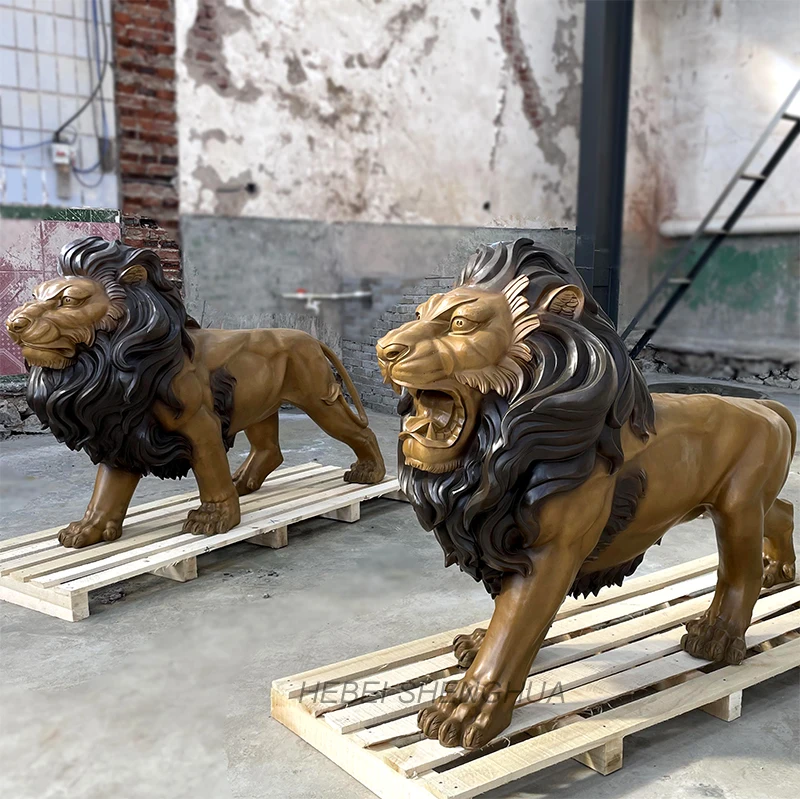 Life Size Brass Bronze Lion Statue - Perfect for Gardens