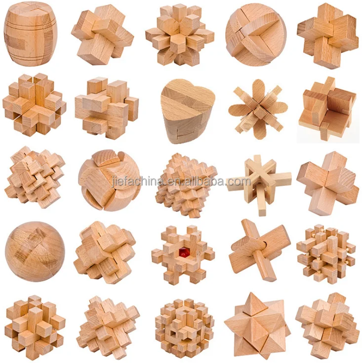 Wooden Brain Teaser 3d Iq Puzzle Intelligence Toys Kongming Lock - Buy ...