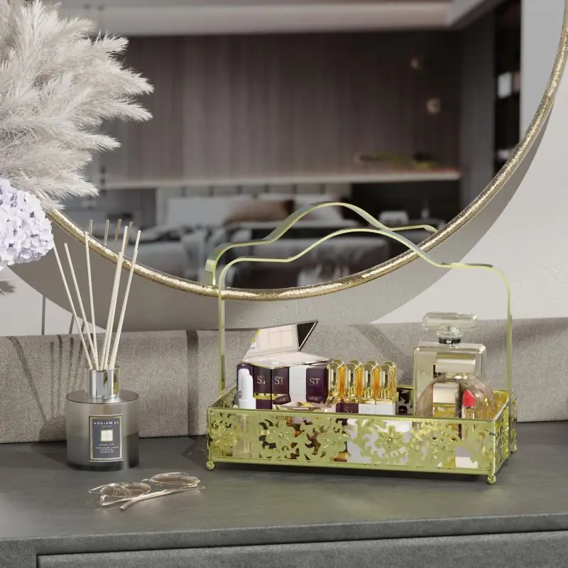 Multifunctional Standing Gold Metal Jewelry Tabletop Storage Rack ...