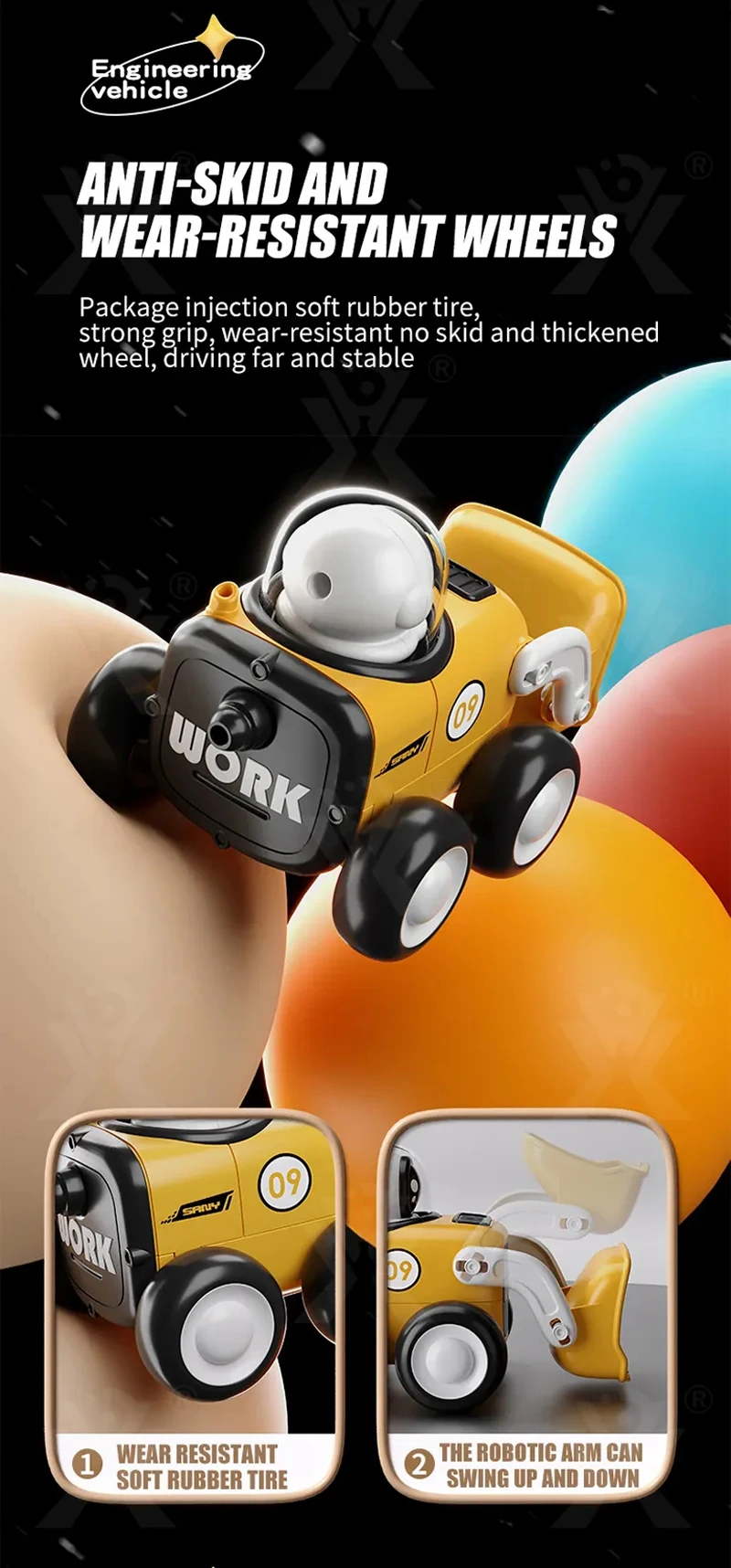 Press Sliding Whistle Engineering Toy Car Pull Back Car Toy Press And ...