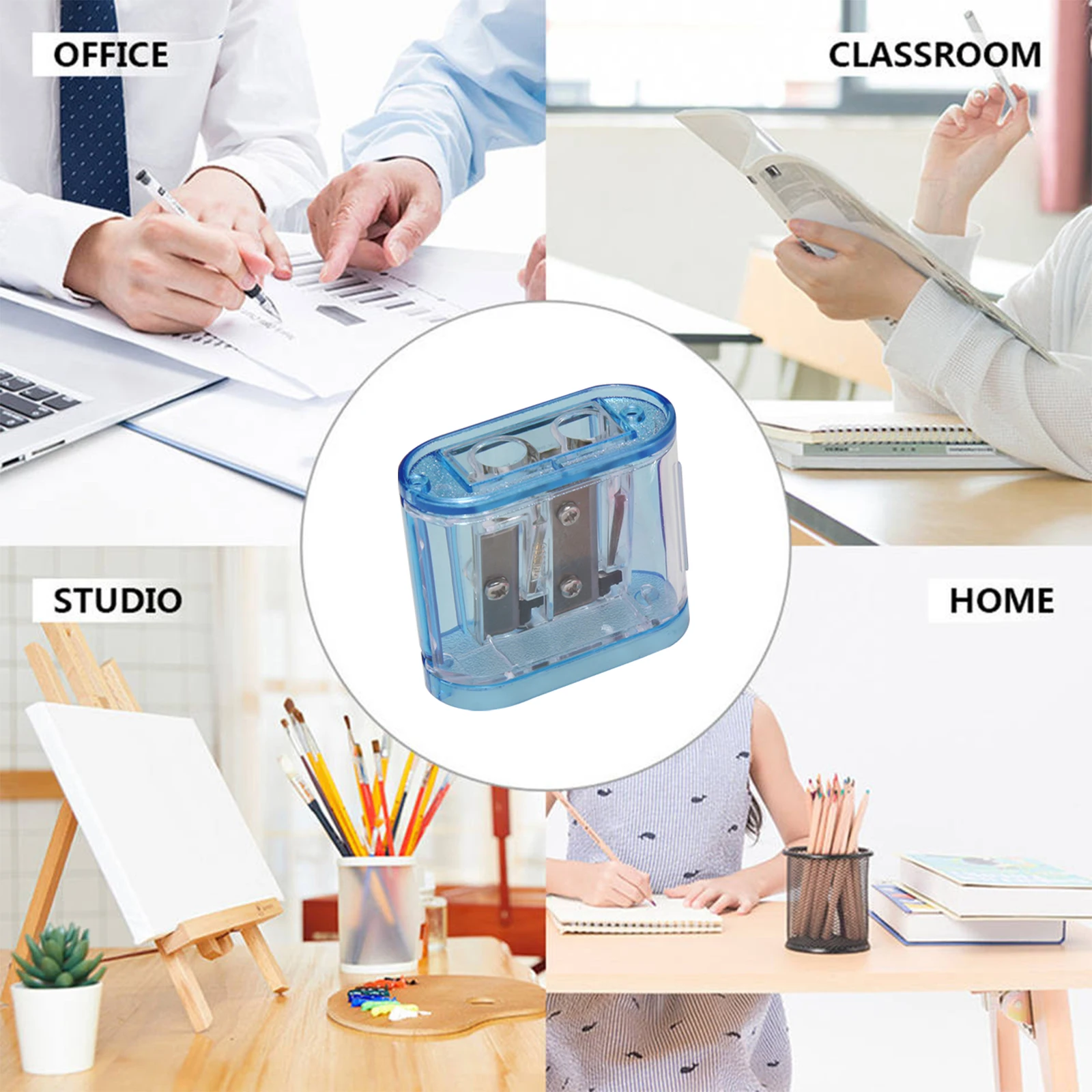 Plastic Double Hole Pencil Sharpener Transparent Secure Office Student ...