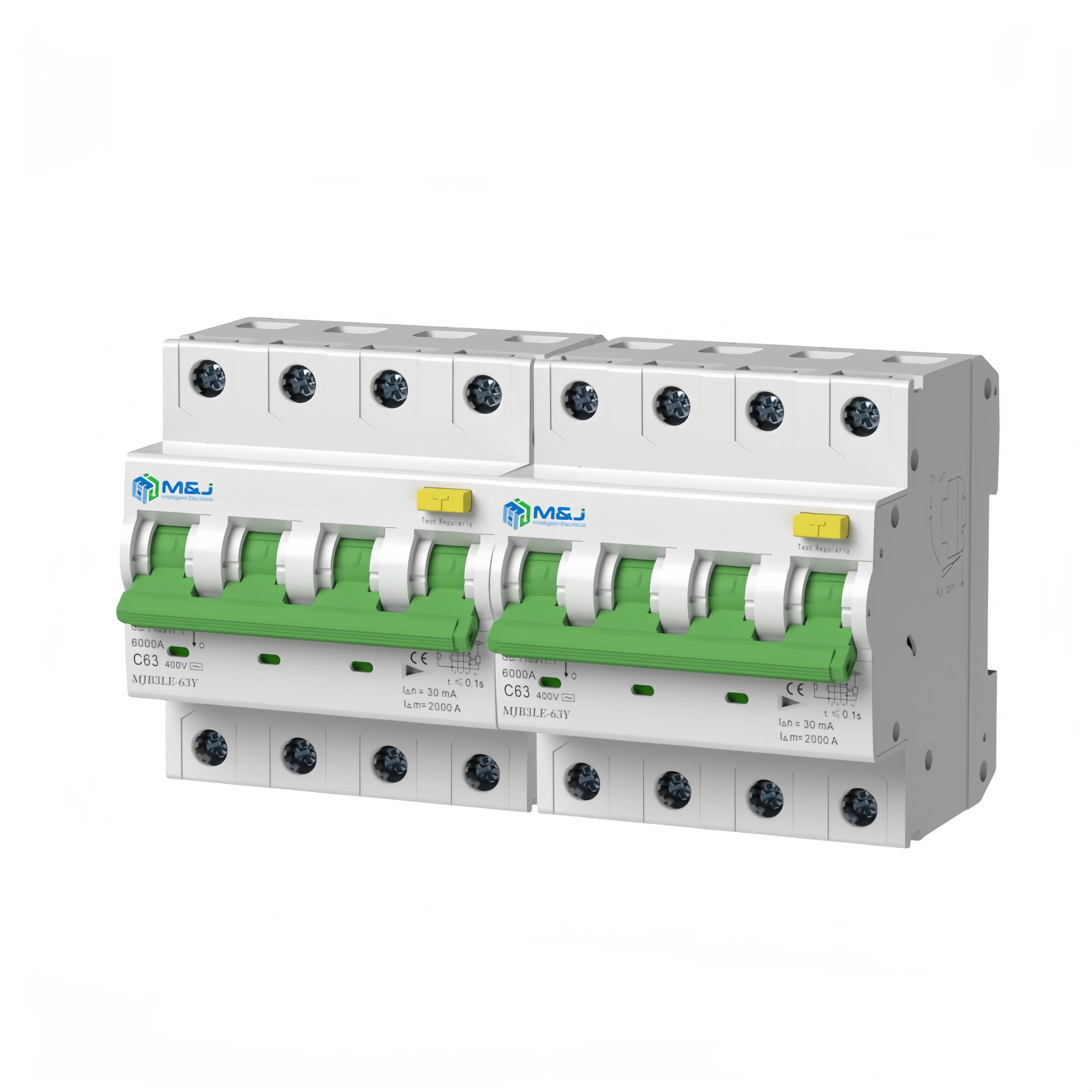 3P +N type B RCBO Circuit Breaker low voltage AC240V/415V 30ma 6KA ...