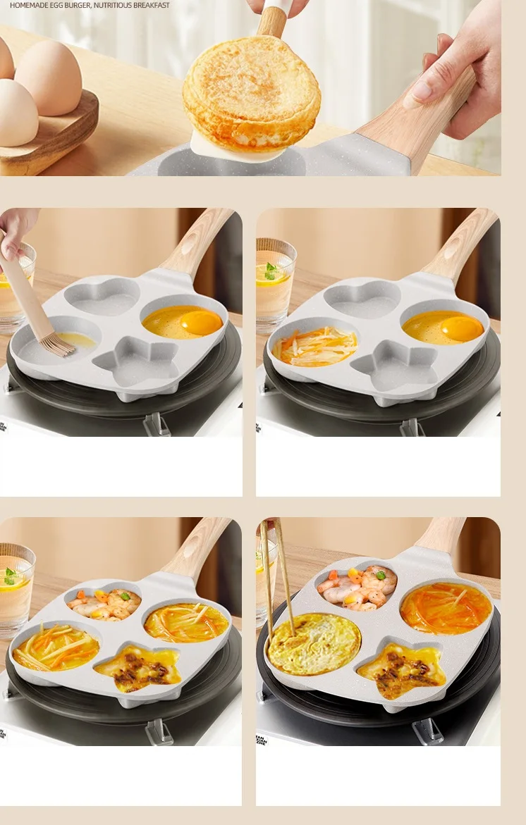 Multifunctional Frying Pan Double Bottom Four Holes Non Stick Pot Egg ...
