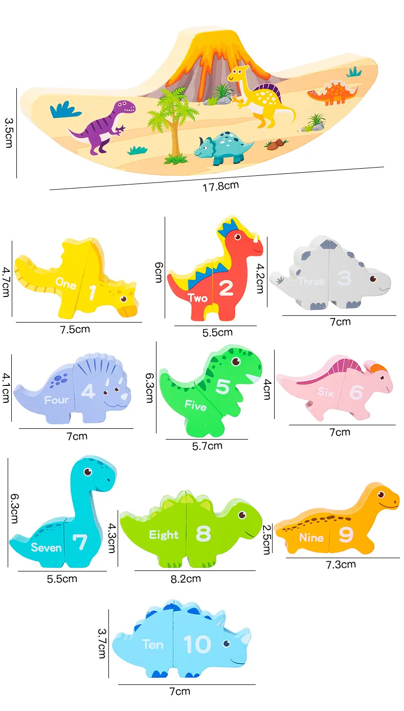 Wooden Magnetic Dinosaur Balance Tower Blocks - Educational Stacking ...