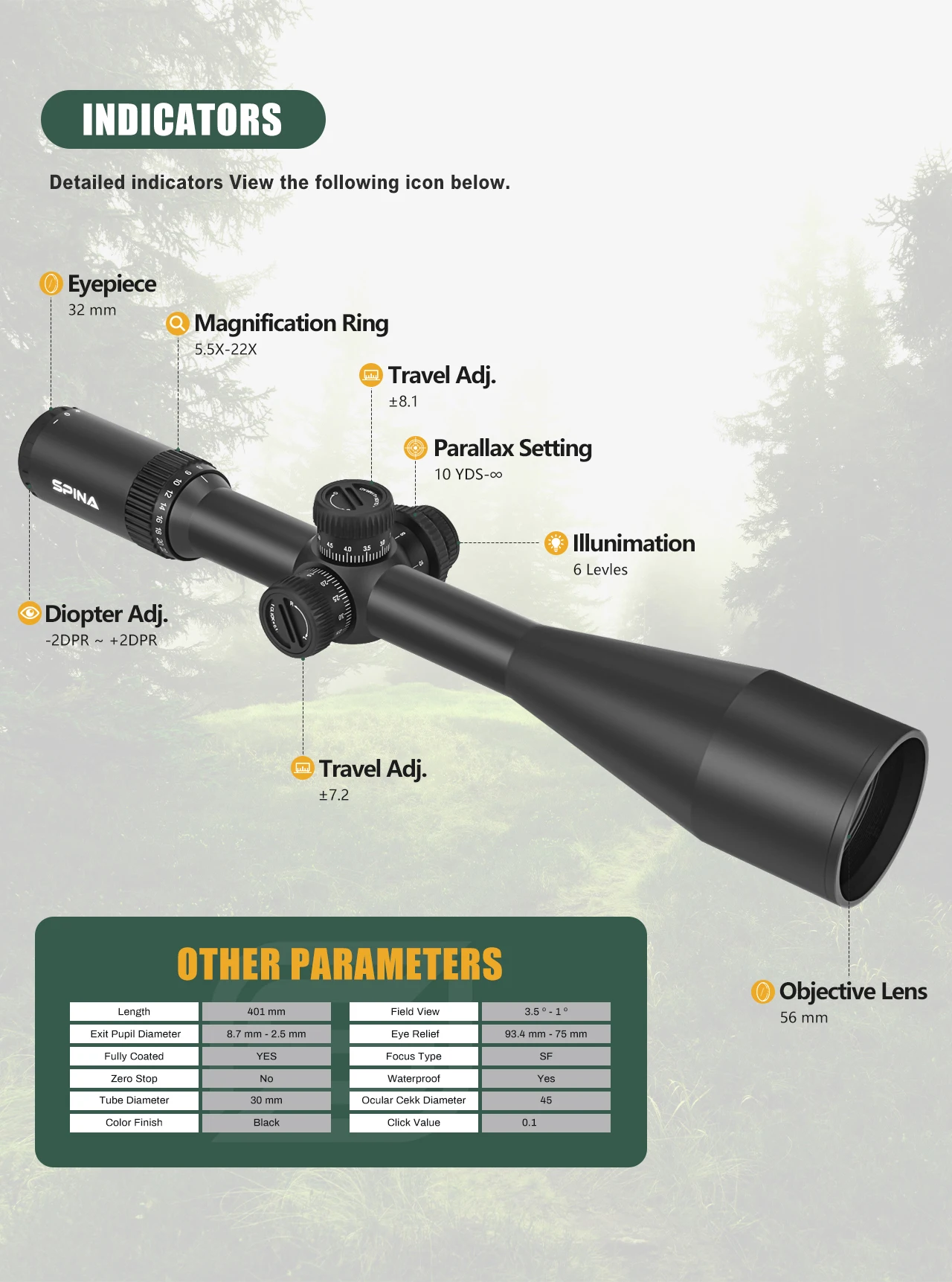 5.5-22x56 Ffp Illuminated Long Range Oem Reticle Shockproof Hunting ...