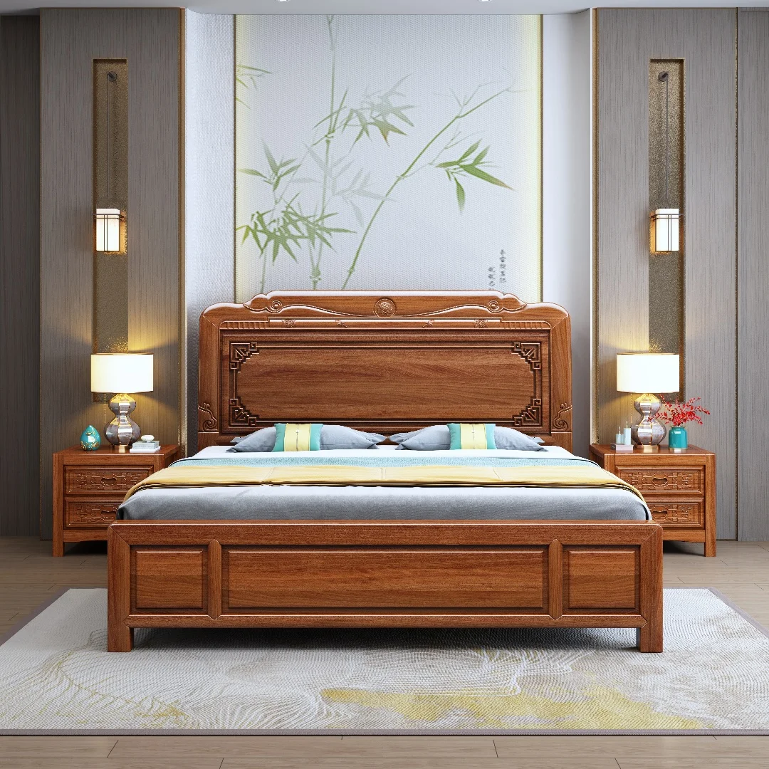 Solid Wood Bed Simple and Economical Modern Chinese Style Double Bed ...