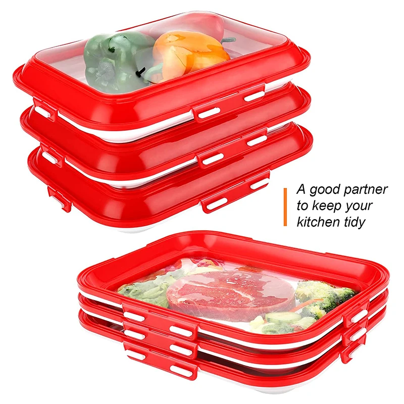 Reusable Durable Food Storage Trays Stretch Cover Save Space And Keep ...