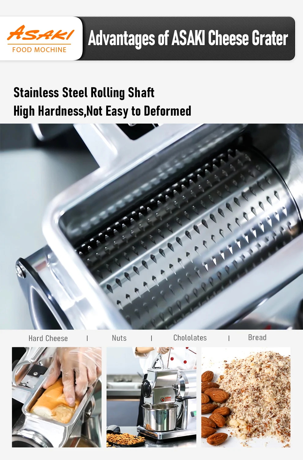 Asaki Manufacturer Bread Crumb Grinder Crusher Cheese Grater Machine Pizza Cheese Grater Machine ...