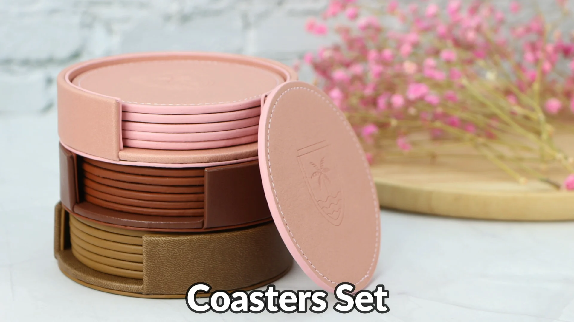 Factor Personalized Laserable Square Shape Pu Leather Drink Coaster Six ...