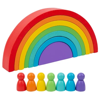 Montessori Educational Wooden Rainbow Arched Building Blocks Children's ...
