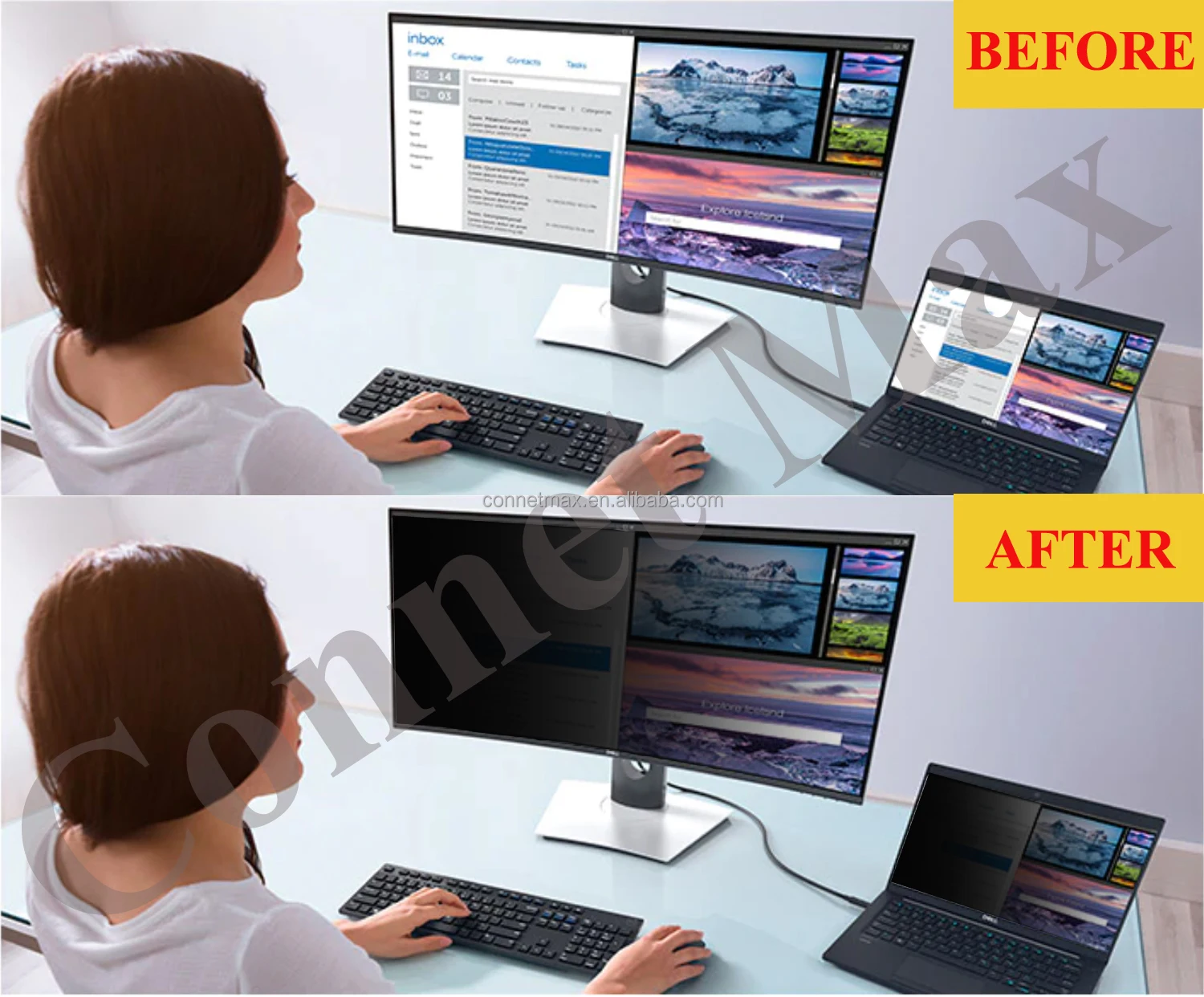 Anti-Glare Black / Gold Laptop Privacy Filter Anti-Spy Screen Protector ...