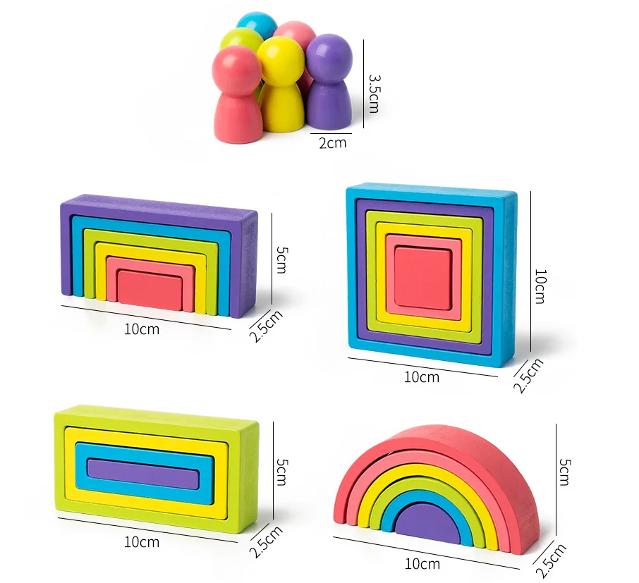 Educational Kids Rainbow Bluey Wooden Stacking Building Blocks Products ...