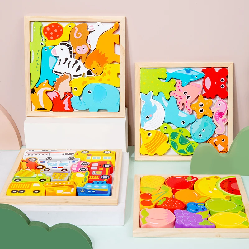 3D Wooden Puzzles - Cartoon Animals for Kids' Education