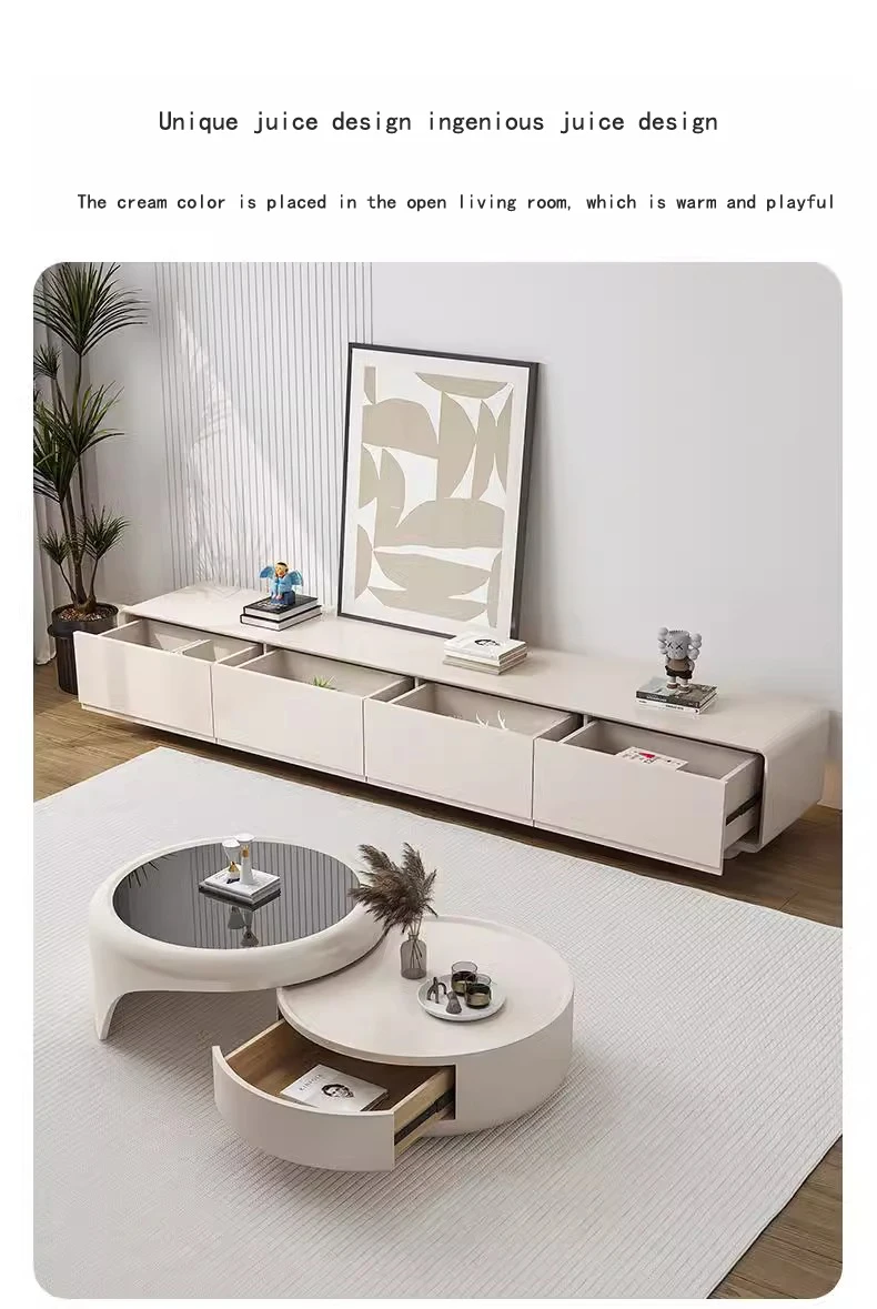 Luxury Nordic Modern Round Wood Coffee Table Expandable Drawers Living ...