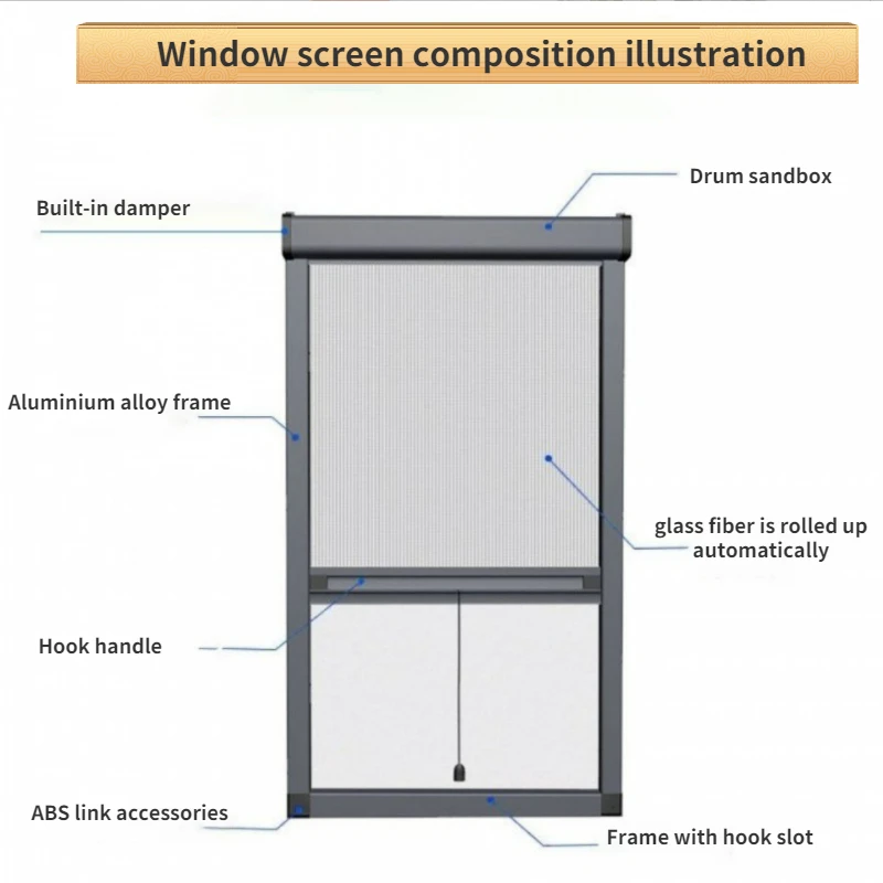 Standard Model Retractable Rolling Insect Screen Window Aluminum Frames ...
