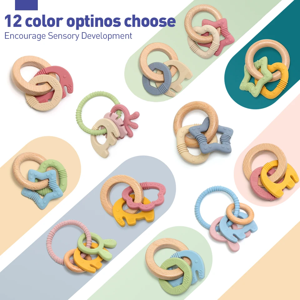 Bpa Free Wooden And Teething Teethers Ring Toy Wooden Silicone Baby ...